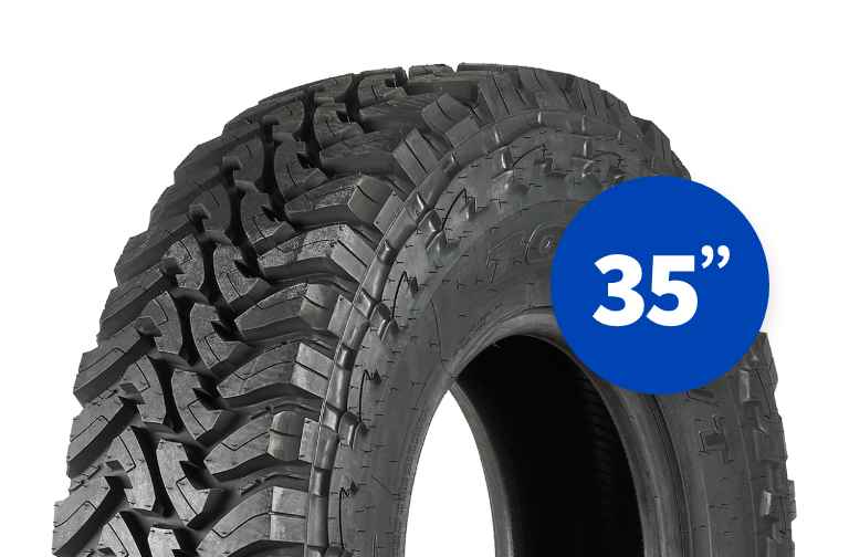 What are the sizes in a 35” tire?