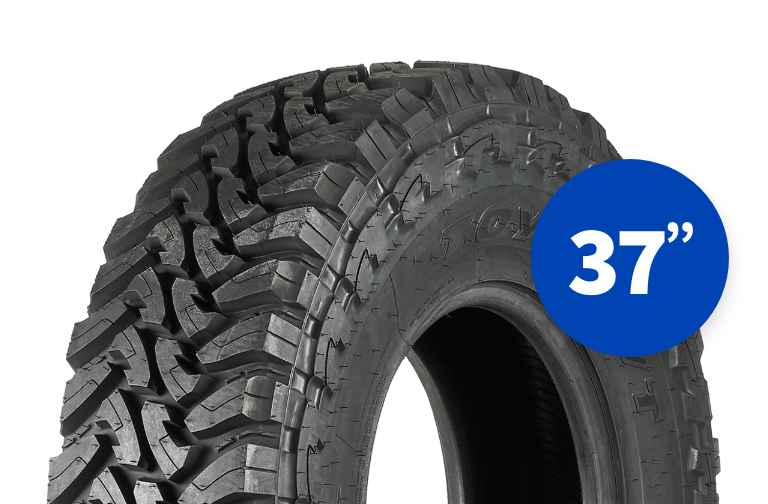 What are the sizes in a 37” tire?